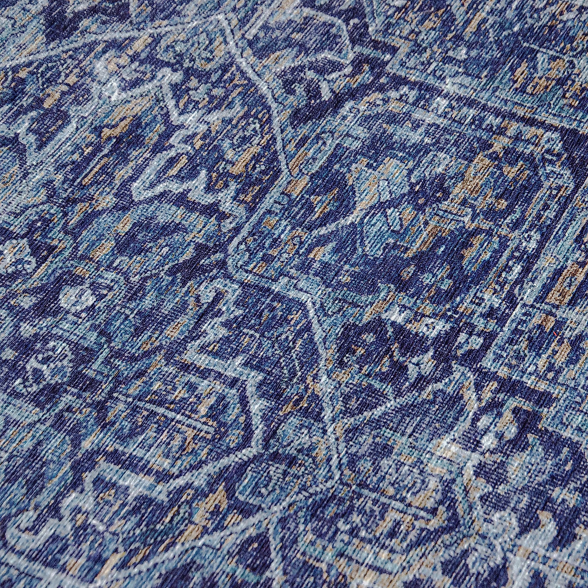 ReaLife Machine Washable Area Rug - Living Room Bedroom Bathroom Kitchen Entryway Office - Non Slip Low Pile Stain Resistant Premium - Boho Vintage Traditional - Lyle - Blue 4' x 6'