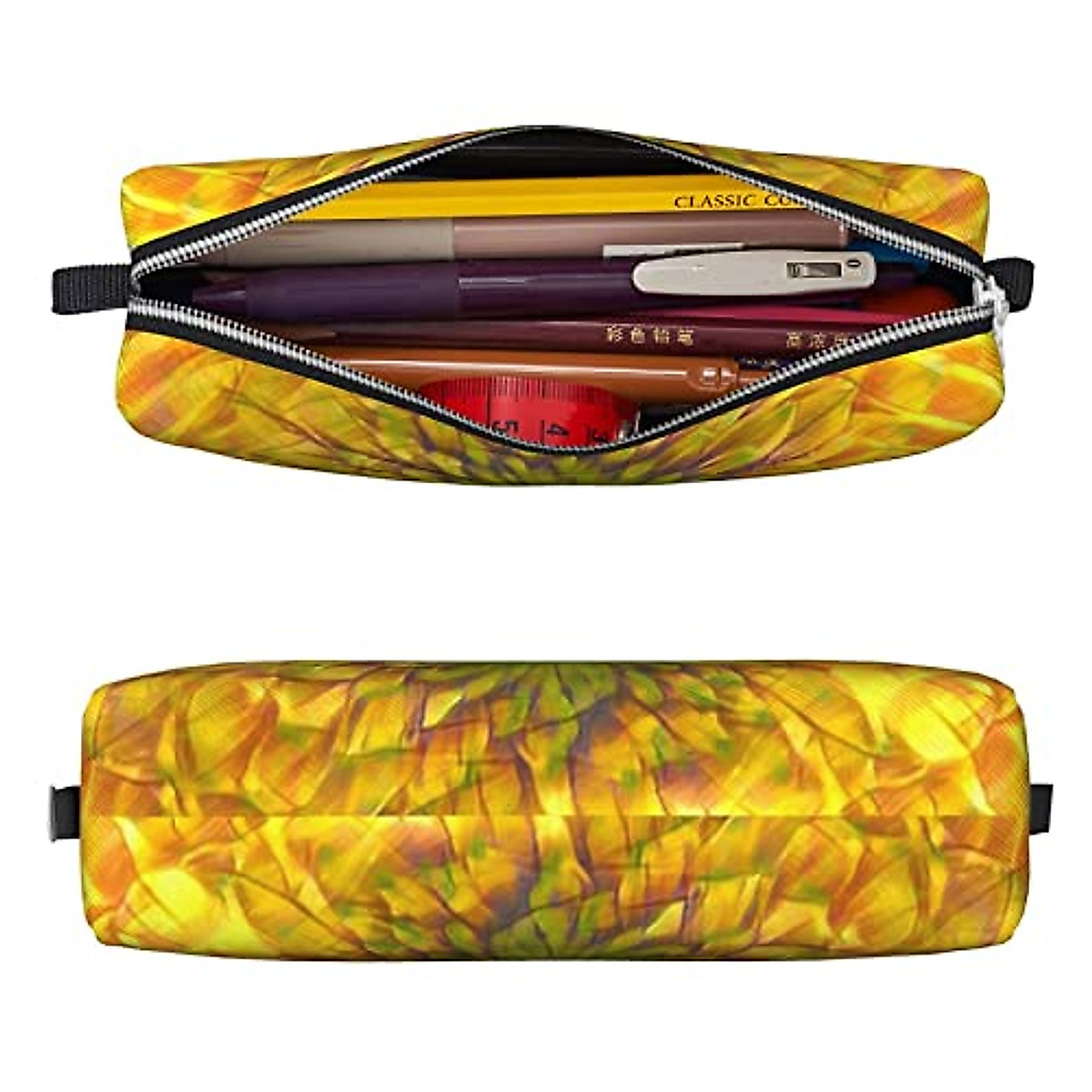 allgobee Pu Leather Pencil Bag Pen Case Sunflower-Watercolor-Painting Students Stationery Pouch Pencil Holder Desk Organizer