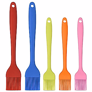Hhyn Silicone Basting Pastry Brush Set 5 Pack Heat Resistant Spread Oil Butter Sauce for BBQ Grill Barbeque Kitchen Baking Cooking Pastries, 2 Large & 3 Small Multicolor