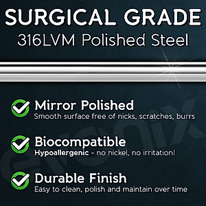 Evonix 2pc 16 Guage 1.2mm Tapers 316L Surgical Steel Tapers 16g Plugs Earlets Double Black O-Rings