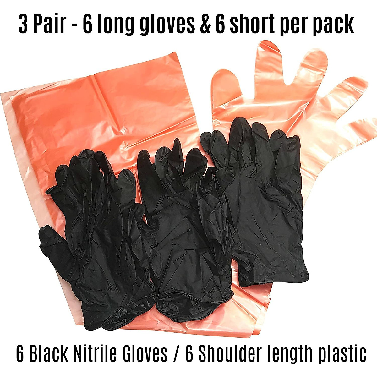 Guardian Hunting Deer Gutting Gloves Field Dressing Gloves with Long and Short Gut Glove Combo Pack (Black/Orange, 3 Pack (6 Pairs))