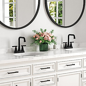 Matte Black Bathroom Sink Faucet, Hurran 4 inch Bathroom Faucets for Sink 3 Hole with Pop-up Drain and Supply Hoses, 360 Swivel Spout Centerset Faucet for Bathroom Sink Vanity RV Farmhouse, 2 Pack