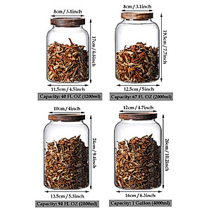 WINAKUI Large Glass Jars with Airtight Wooden Lid, Food Storage Glass Canister, Clear Cereal Storage Container for Flour, Sugar, Coffee Beans, Snack (94 FL OZ (2800ml))
