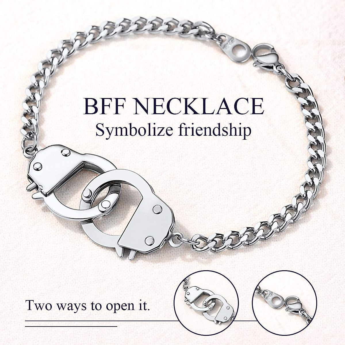 FindChic Handcuff Necklace Partners in Crime Stainless Steel Curb Chain Interlocking 18inch Statement Necklace for Women Men Goth Punk Jewelry