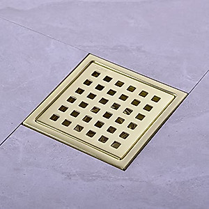 Square Shower Drain 4 inch, Nicmondo Floor Waste Drain Point Center with Removable Grate Cover, 304 Stainless Steel, 11cm x 11cm, PVD Brushed Gold