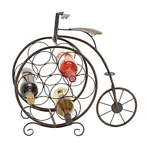 Deco 79 Metal Bike 7 Bottle Wine Rack with Scrollwork, 21" x 9" x 19", Brass
