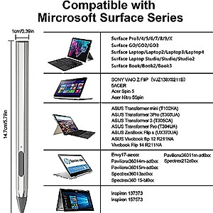 Stylus Pen for Microsoft Surface Pro9/8/7/6/5/4/3/X Surface Laptop/Book/Studio Surface 3/Go/Go2/Go3, 4096 Pressure Sensitivity, Pen for Surface with Magnetic Adsorption, Palm Rejection (Sliver)