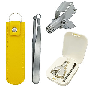 Universal Nose Hair Trimming Tweezers, Comes in Leather Sheath and Storage Packaging, Stainless Steel Manual Ear and Nose Hair Trimmer, Friendly Round Tip Not Hurt The Skin, for Noses, Sideburns