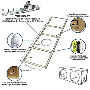 Atrend 10” Single Vented SPL Subwoofer Speaker Enclosure - Subwoofer Box Designed and Engineered for Kicker Solo-Baric Model L5 & L7 Subwoofers - High Audio Quality, Sound & Bass - Latest Technology