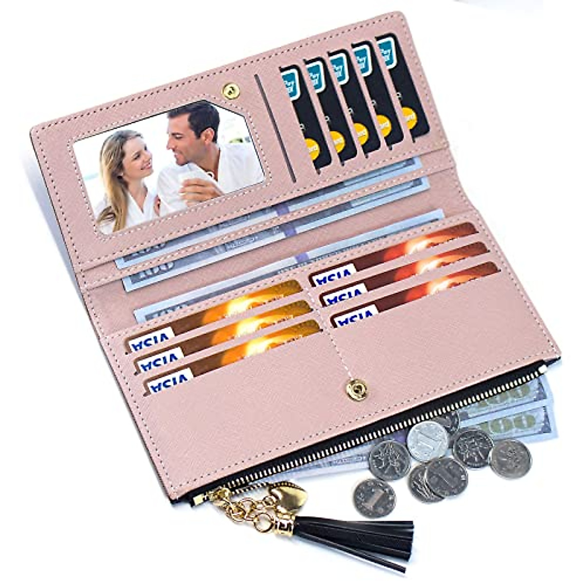 SUMGOGO Slim Wallet for Women Long Tassel Zipper Clutch Purse Handbag Card Case Wallet (Black)