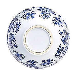 Amazon Basics Nesting Melamine Mixing Bowl with Lid and Non-Slip Base, 5 Sizes, Blue and White Floral - Set of 10, 4 quarts