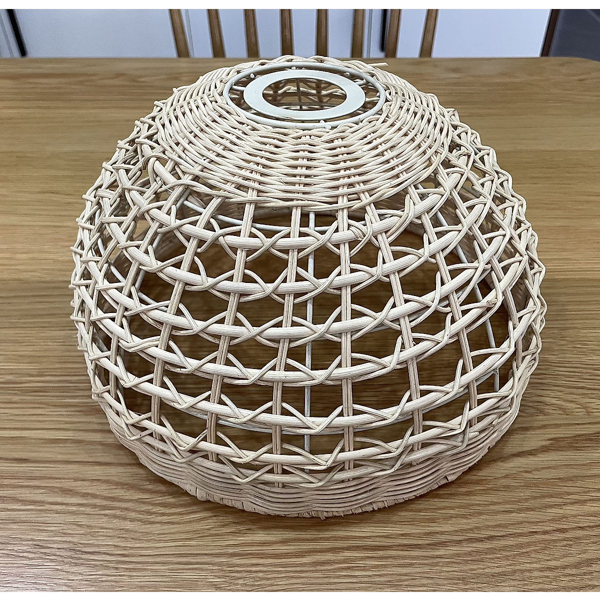 RISEON Rattan Lamp Shade, Woven Hanging Pendant Lampshade, Country Cottage Wicker Basket Chandelier Lamp Cover Rustic Ceiling Light Fixture Table Lamp Floor Lamp Light for Bedroom Living Room Hallway