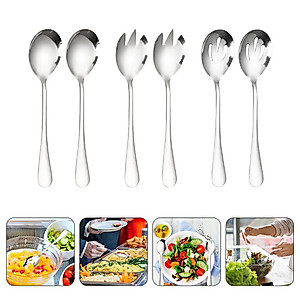 Hemoton 1 Set Stainless Steel Cutlery Stirring Spoons Slotted Serving Spoons Salad Forks Long Handle Dessert Spoons Ice Cream Spoons Salad Forks Silver