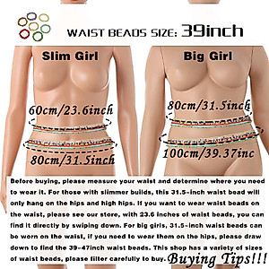 ELABEST Plus Size African Waist Beads Chain Layered Belly Body Chain Beach 7Pack Waist Jewelry Body Accessories for Women and Girls (39inch/100cm)