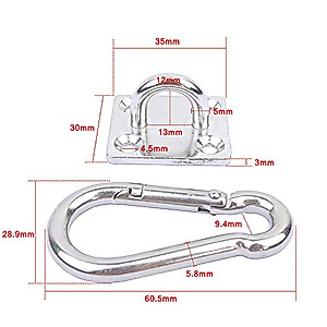 2 Set Heavy Duty Hanger Hook Hammock Wall Mount, Suspension Ceiling Hooks Outdoor Swing Mounting Hook Exercise Hook Stainless Steel Swivel Carabiner Yoga Ceiling Mount Swing Hook