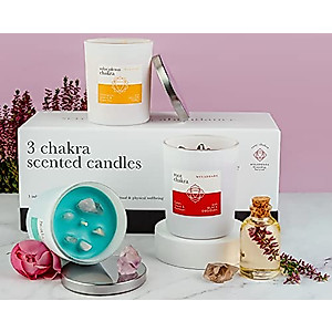 Chakra Abundance Candle Box Set of 3 with Crystals Inside | for Aromatherapy, Meditation, Yoga, Reiki and Mindfulness | Gift Box Candles…