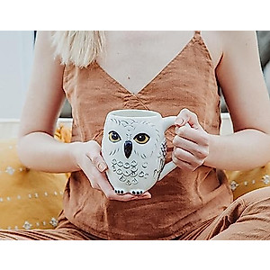 Silver Buffalo Harry Potter Hogwarts House Crest Sculpted Owl Handle Coffee Ceramic Mug, 20 Ounces White