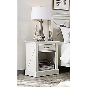 Home Styles Seaside Lodge Nightstand in White Finish, Wide Frame, Plank Top Design with One Drawer and Open Storage, Frame Constructed from Mahogany Wood Solids