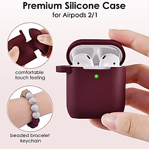 Filoto Airpods Case, Cute Apple Airpod 2/1 Cover for Women Girls, Silicone Protective Case with Bracelet Keychain (Burgundy)