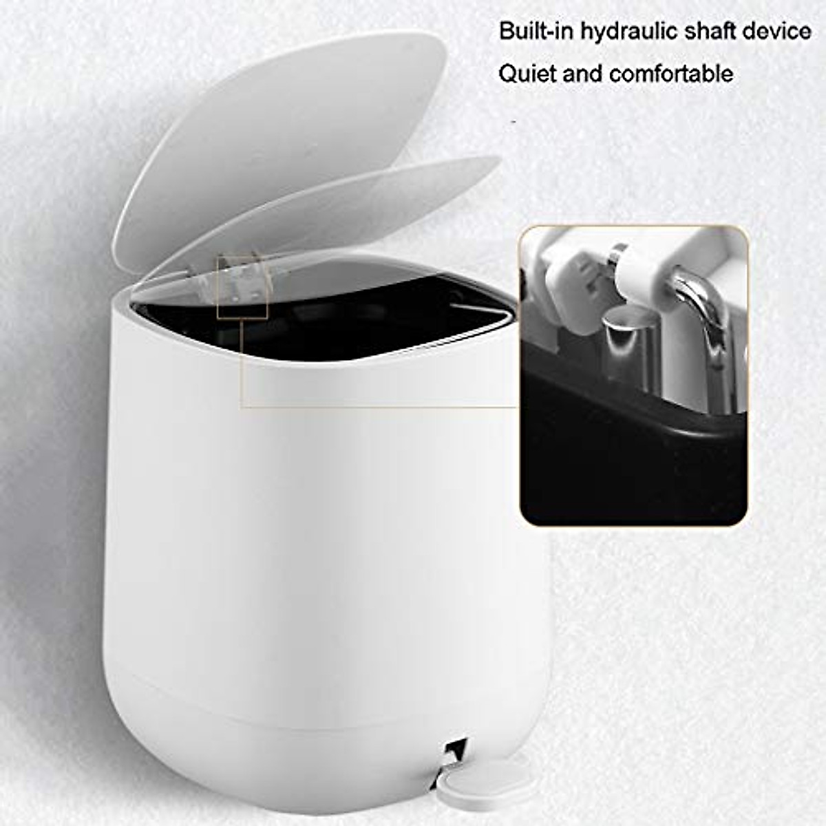 Didiesse Dustbins Plastic Foot-Operated Trash Can Wastebasket,Silent Closing Lid，Garbage Container Bin for Bathroom,Bedroom，Removable Liner Bucket Waste Storage Bins (Color : White)