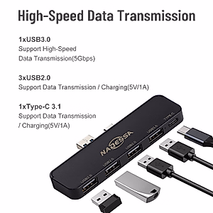 NADESSA USB Hub for PS5, PS5 USB Extender with 4-Port USB and 1-Port USB C