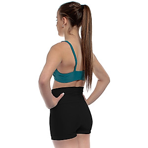 B Dancewear Womens High Waisted Dance Shorts Small Black Adult Sizes with Fold Over Band and Stretch