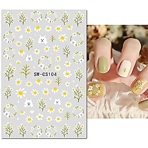 JMEOWIO 10 Sheets Spring Flower Nail Art Stickers Decals Self-Adhesive Pegatinas Uñas Summer Daisy Floral Nail Supplies Nail Art Design Decoration Accessories