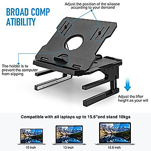 Laptop Stand for Desk Adjustable Height, 2-Layer Laptop Riser with 360 Swivel Base, Portable Ergonomic Computer Stand Holder, Foldable Laptop Stand Compatible with MacBook, All Laptops 10-15.6", Black