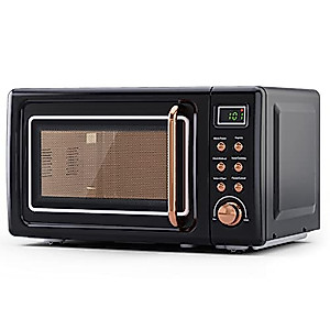 SIMOE Countertop Microwave Oven, 0.7 Cu Ft 700W Retro Small Microwave with 8 Auto-cooking Set & 10 Inch Removable Turntable, Compact Microwave w/Defrost, Child Lock, Timer, 5 Micro Power, LED Lighting