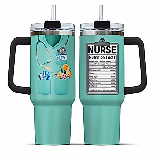 99OWL Cups Blue Light Er Engraved Straws Student Navy School Handle Funny Nursing, Nurse Gifts, Tumbler 40 Oz With Handle Lid And Straw, Nurse Life Shirt Pattern Nutrition Facts