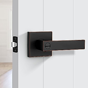 Gaurqiah Oil Rubbed Bronze Privacy Door Handle, Heavy Duty Door Lever,Reversible Square Door Lever for Bathroom,1 Pack（2.2lbs）