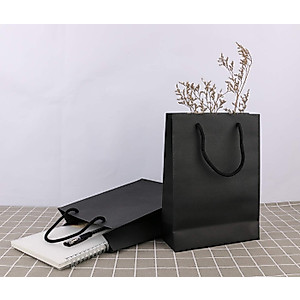 driew Black Gift Bags with Handles, Medium Black Paper Bags Gift Bag Black 7.5x3x10 inches Pack of 50