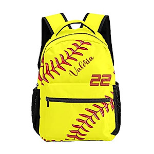 zaaprintblanket Personalized Softball Baseball Number with Text Name Casual Bags Waterproof Backpack for Unisex Adult Gift