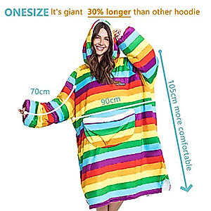 Jump Pocket Blanket Hoodie | Oversized Microfiber & Sherpa Wearable Blankets| Adult & Kids Size (Rainbow)