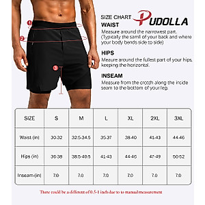 Pudolla Men's 2 in 1 Running Shorts 7" Lightweight Workout Athletic Gym Shorts for Men with Zipper Pockets(Navy Medium)