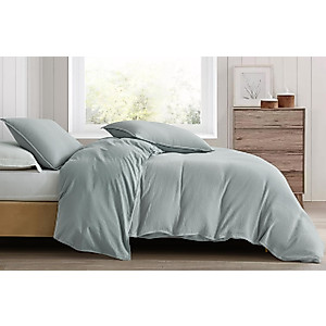 Chezmoi Collection Breeze 3-Piece Cotton Gauze King Duvet Cover Set, Light Blue-Gray Soft Washed Cotton Linen Like Textured Breathable Comforter Cover with Button Closure