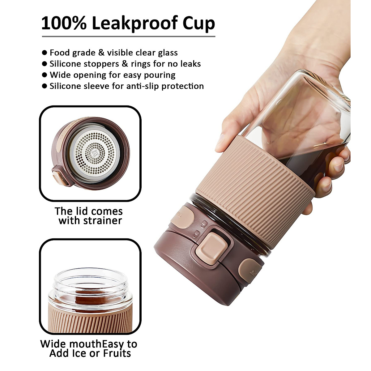 TKK Glass Travel Coffee Mug with Lid 15 OZ Leak Proof Reusable Coffee Cup with Silicone Sleeve - BPA Free, LightGreen-NEW