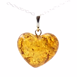 TipTopEco Baltic Amber Pendant Made With Silver - Heart Shape - Small Minimalist - Honey Color (Honey Heart)