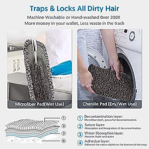 Microfiber Spray Floor Mops for Floors Cleaning, POPTEN 360 Degree Cleaning Kitchen Mop with 640ML Refillable Bottle,3 Washable Mop Pads and 1 Scraper Dust Mop Wet Mop for Laminate,Hardwood,Ceramic