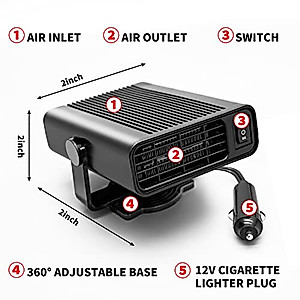 Car Heater, 12V Winter Car Air Heating Fan, Portable 150W Car Windshield Defroster Anti-Fog Defogger, 360 Degree Portable Car Fans (Black)