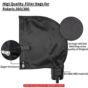 UCEDER Black Nylon Mesh Pool Cleaner Bags,All Purpose Filter Bag with Zipper Replacement for Polaris 360 and 380 Pool Cleaner (2)
