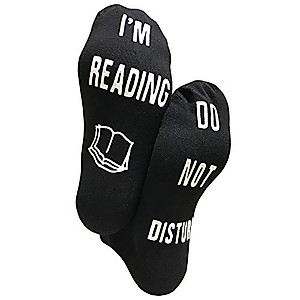 Do Not Disturb I'm Reading Novelty Nerd Socks Funny Gifts for Men Women Geeks (Black, Small)