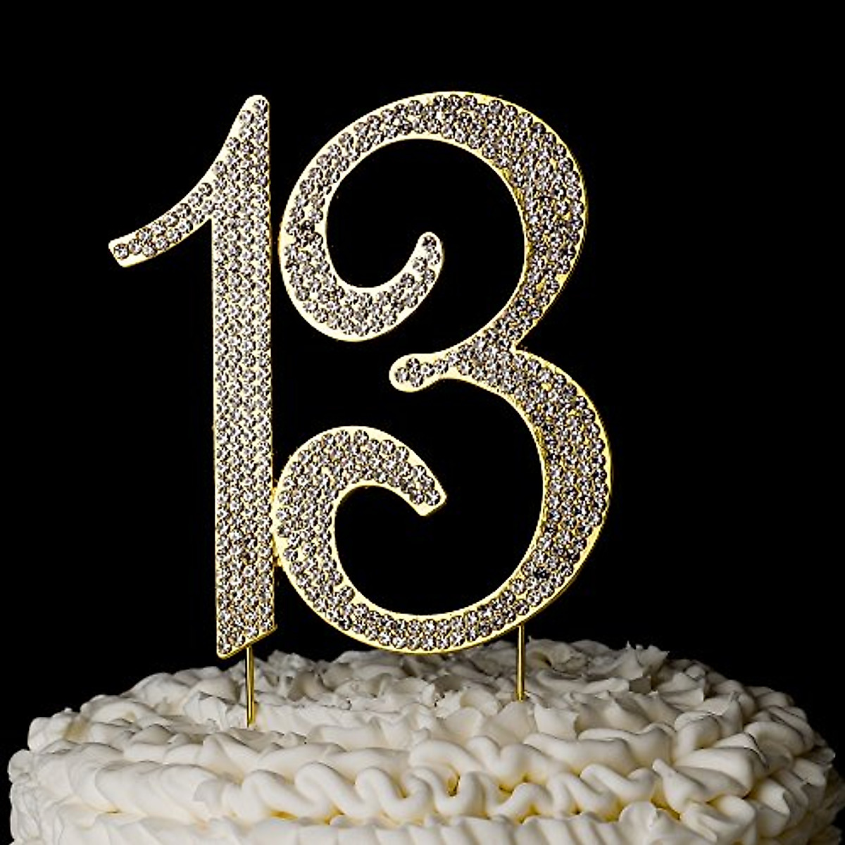 Ella Celebration 13 Cake Topper for 13th Birthday Party, Gold Rhinestone Metal Number Decoration (Gold)