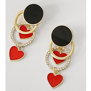 Decent LOOK Trendy Earrings for Women 2024 Black Red Gold Hoop | Triple Circle Diamond Earrings | Chunky Gold Earrings (Pack of 01)