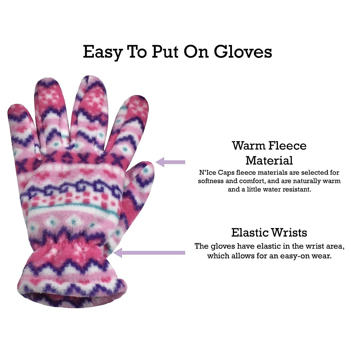 N'Ice Caps Girls Hat Gloves Set Kids Fleece Winter Warm Sherpa Lined Fair Isle (5-8 Years, Fuchsia Multicolor)