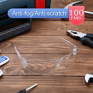100 Pack Bulk Protective Safety Glasses Clear Lens Splash Proof Eye Protection Goggles Scratch and Impact Resistant Eyewear for Women Men Work Construction Science Lab Shooting