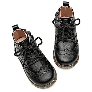 DADAWEN Toddler Baby Boys Girls Hiking Boots Waterproof Leather Non Slip Lace Up Outdoor Work Ankle Winter Snow Boots(Toddler/Little Kid) Black US Size 5 M Toddler