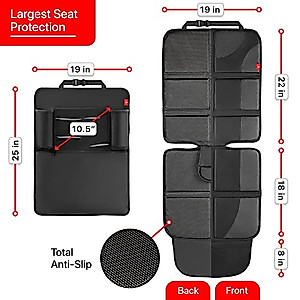 Helteko Car Seat Protector with Thickest Padding + Backseat Car Organizer, XL Largest Car Seat Cover for Child Baby Carseat, Kick Mat Back Seat w/Storage Pockets, Waterproof & Durable 600D Fabric