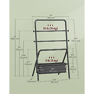 VASAGLE Freestanding Towel Rack, Foldable Blanket Holder, Towel Holder with 4 Hooks, Fabric Basket, 39 Inches High, for Bedroom, Living Room, Bathroom, Ink Black and Slate Gray ULLS020B01