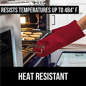 Gorilla Grip Manual Can Opener and Silicone Oven Mitts, Manual Can Opener Includes Built In Bottle Opener, Oven Mitts are 14.5 Inch, Both in Red Color, 2 Item Bundle